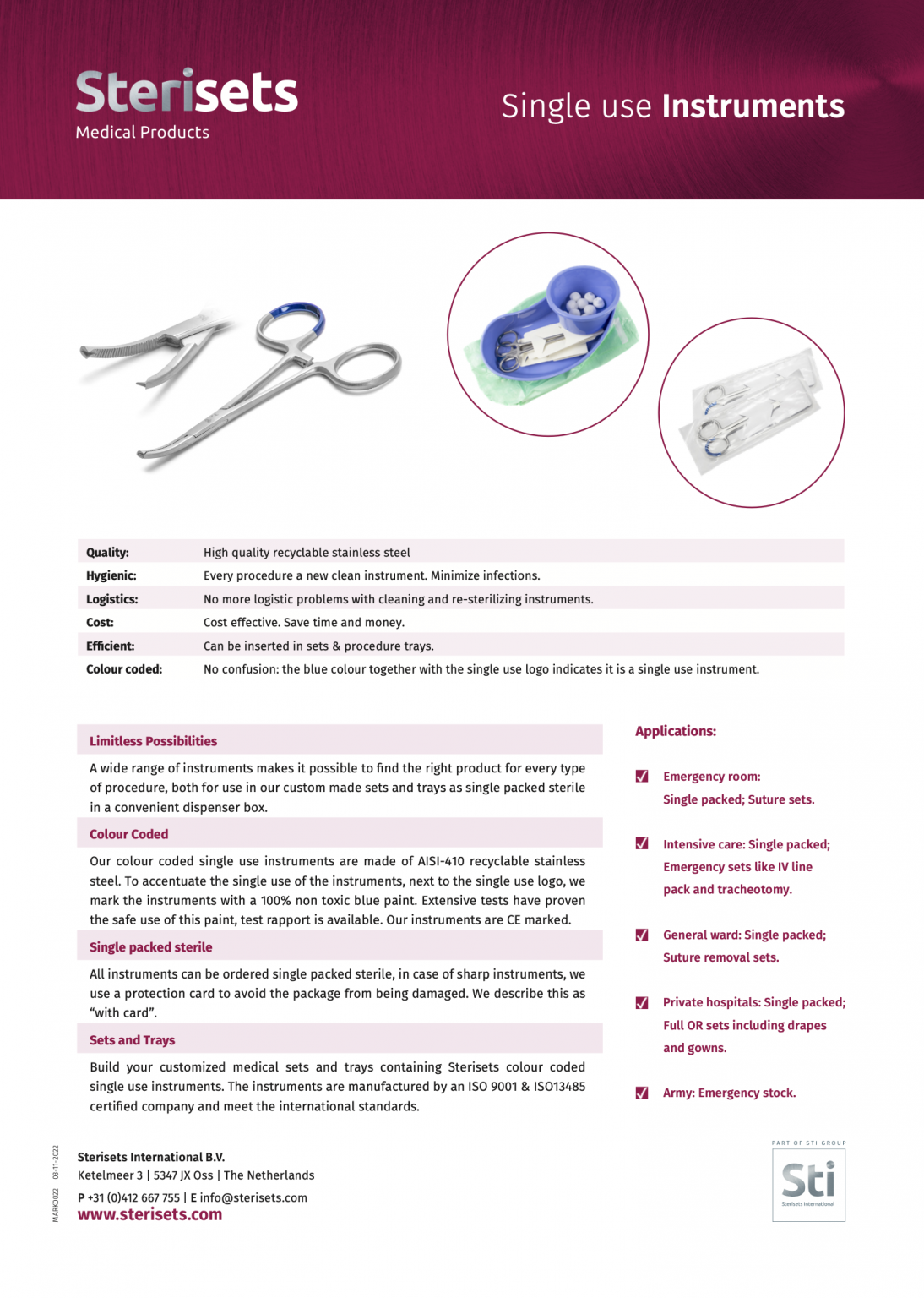 Single Use Instruments - Product Leaflet - Sterisets